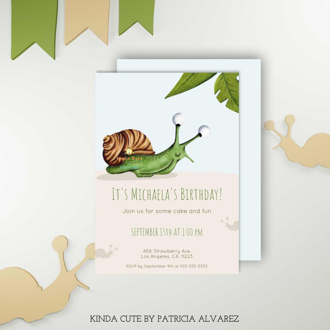 Editable Snail Birthday Invitation Park Snail Invitation 1st Birthday ...