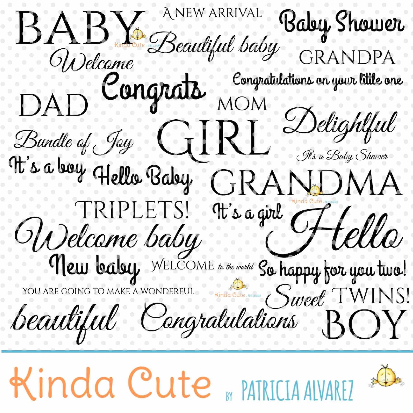 Baby Sentiments Digital Stamp Set - Basic Baby Sentiment Stamps - New ...