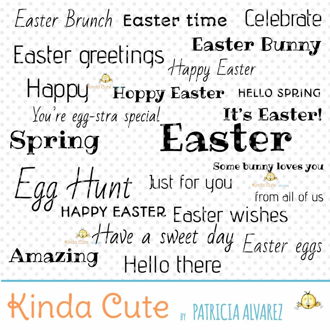 Easter Sentiments Digital Stamp Set - Basic Easter Sentiment Stamps ...
