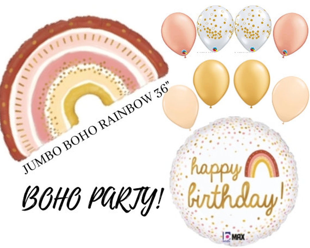 Boho Rainbow Happy Birthday Balloon/boho Rainbow Party Decor/birthday ...