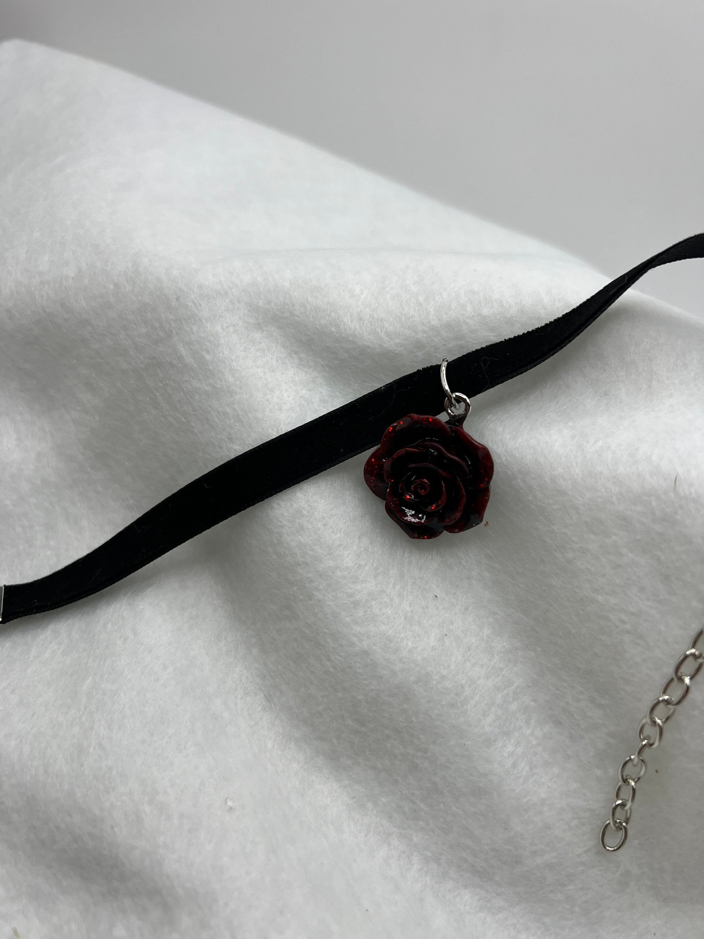Red and Black Rose Choker on Velvet Adjustable Length - Etsy
