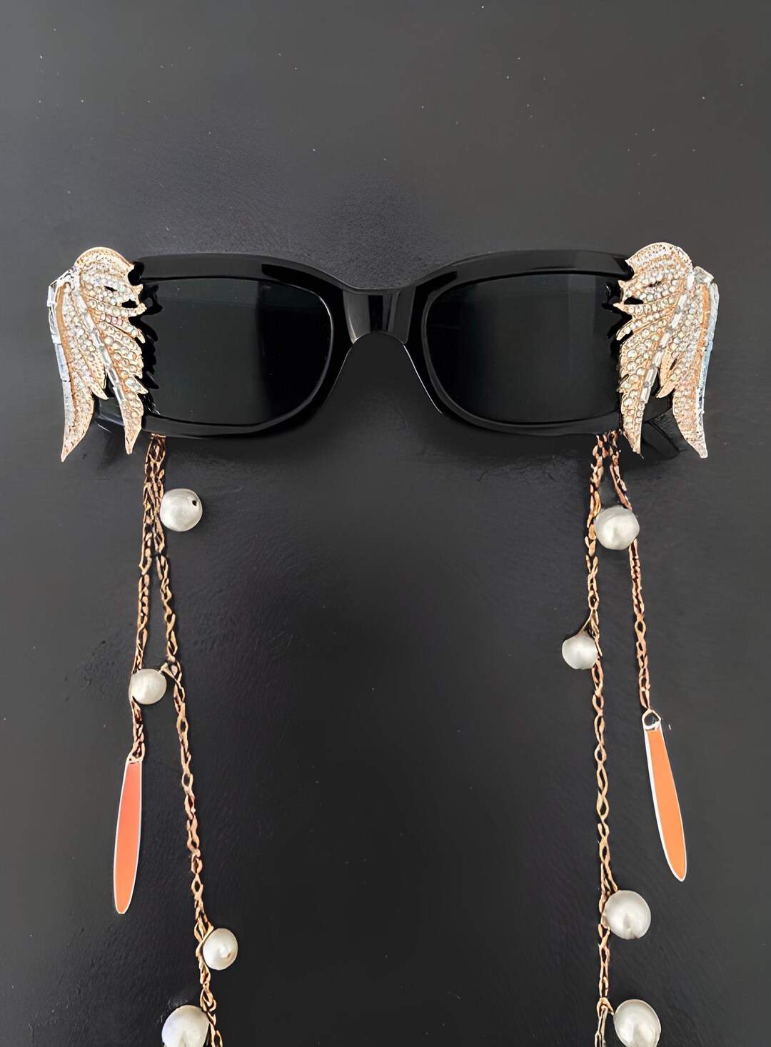 Wing Slim Retro Black Sunglasses: Chain Rave - Etsy