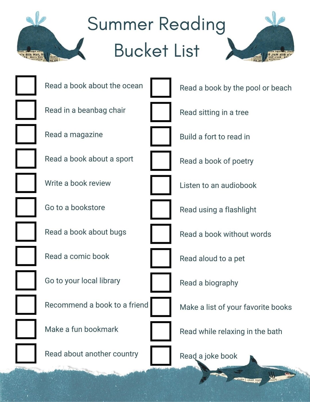 Summer Reading Bucket List, Summer Vacation Reading Challenge, Boys ...