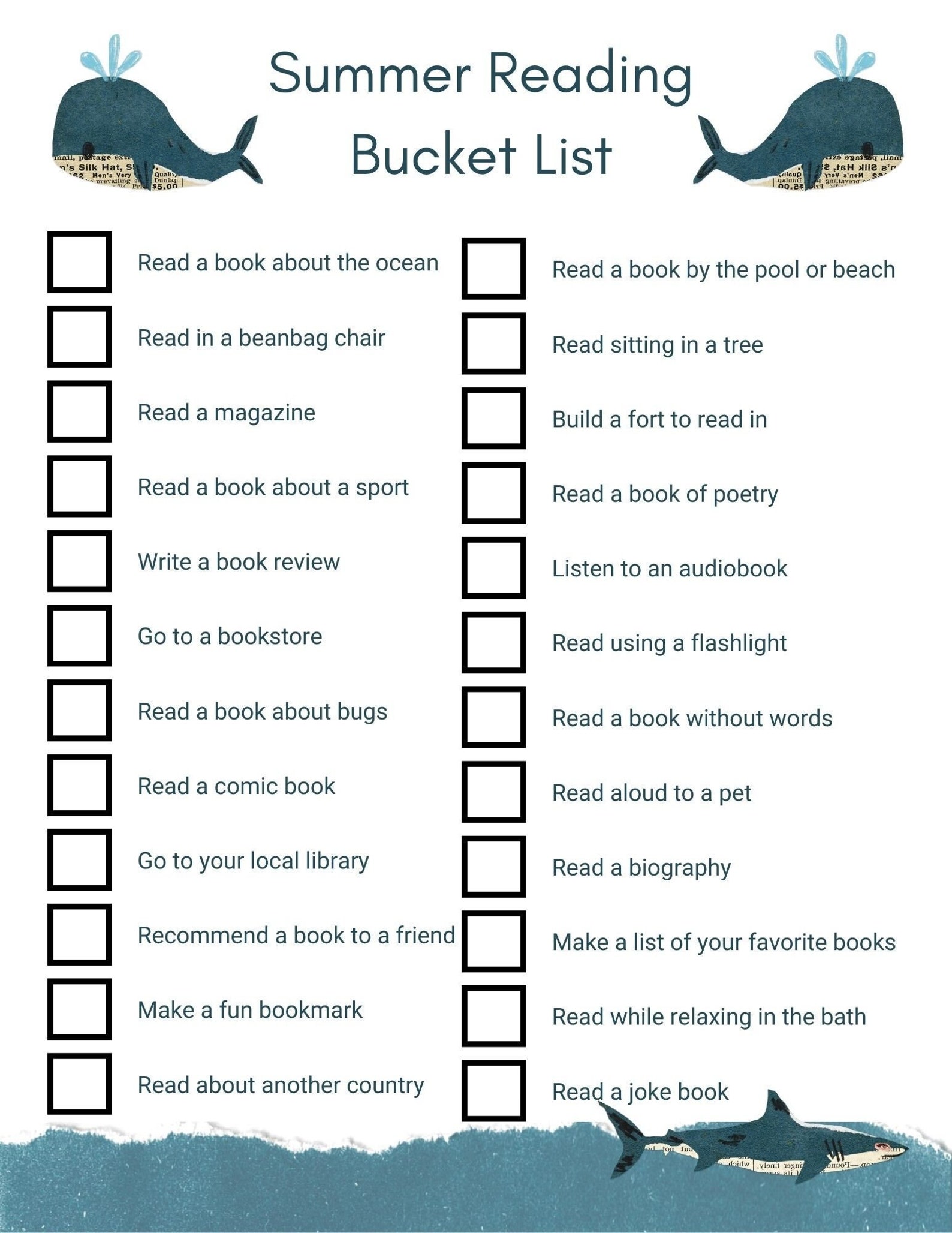 Summer Reading Bucket List, Summer Vacation Reading Challenge, Boys ...