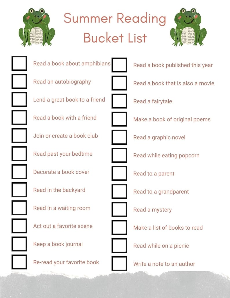 Summer Reading Bucket List, Frog Theme (digital Download) - Etsy
