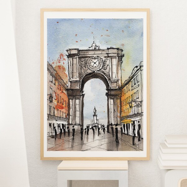 Lisbon Print, Lisbon Cityscape, Travel Sketch, Watercolor Painting, Art ...