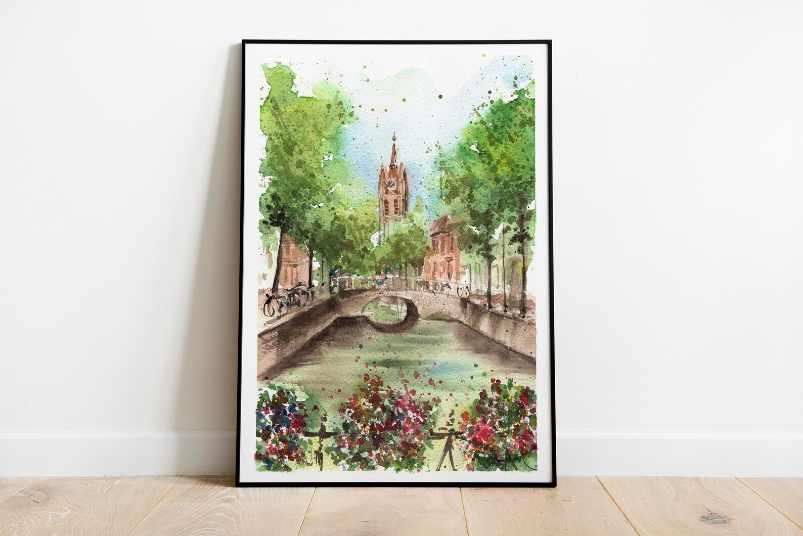 Delft Poster Dutch Art Print Travel Art Delft Art Watercolor Souvenir ...