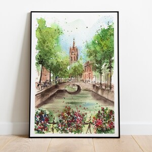 Delft Poster Dutch Art Print Travel Art Delft Art Watercolor Souvenir ...