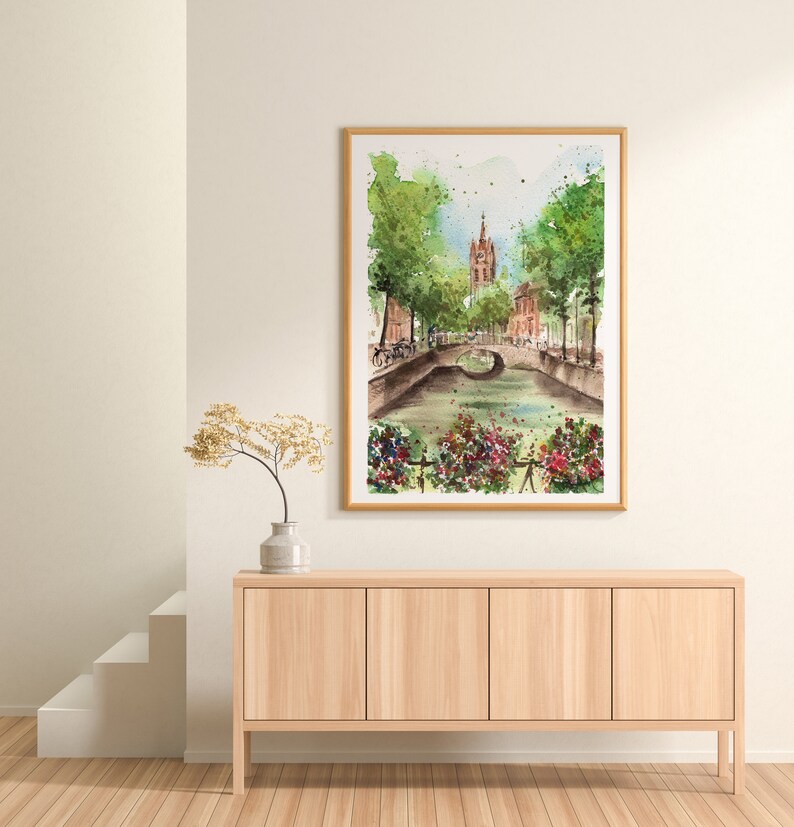 Delft Poster Dutch Art Print Travel Art Delft Art Watercolor Souvenir ...