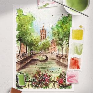 Delft Poster Dutch Art Print Travel Art Delft Art Watercolor Souvenir ...