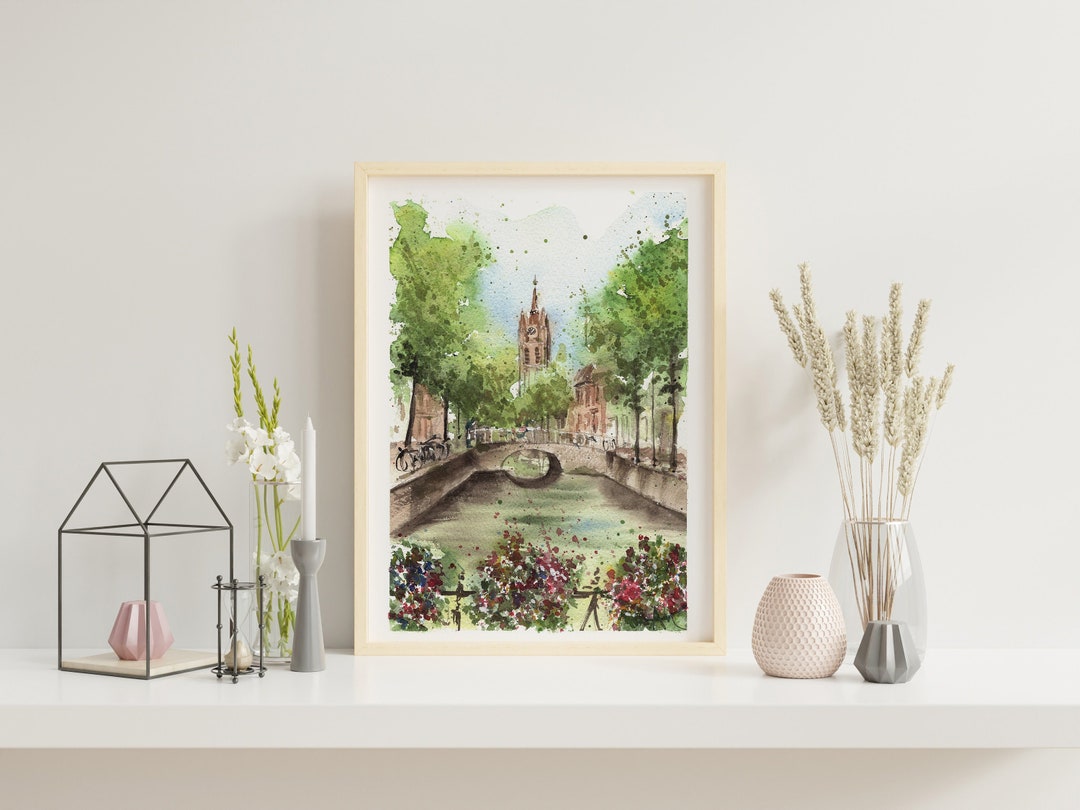 Delft Poster Dutch Art Print Travel Art Delft Art Watercolor Souvenir ...