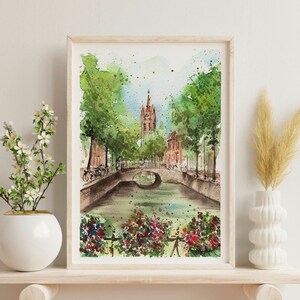 Delft Poster Dutch Art Print Travel Art Delft Art Watercolor Souvenir ...