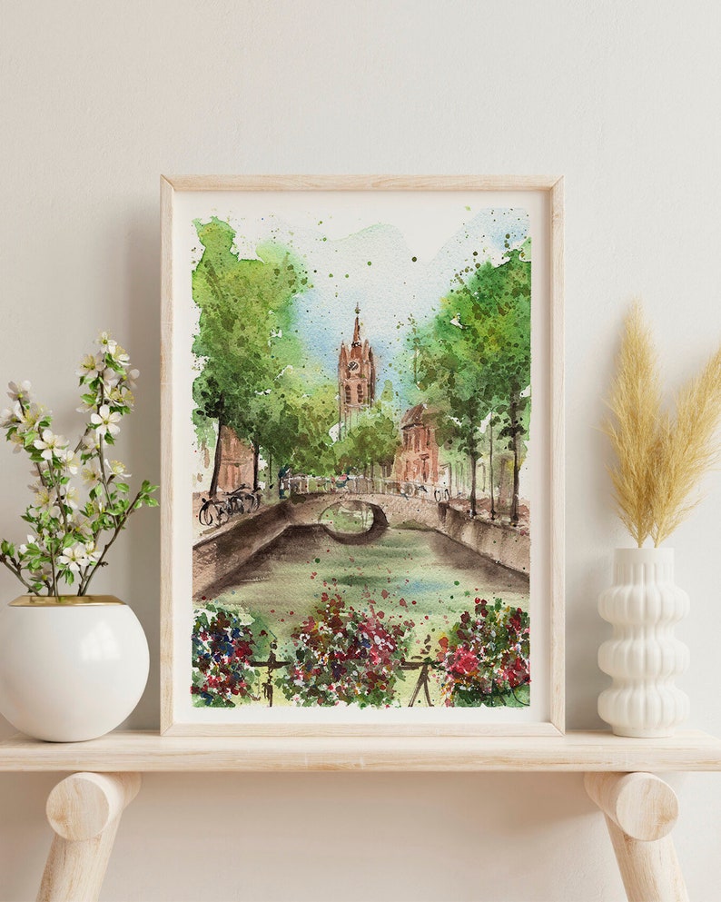 Delft Poster Dutch Art Print Travel Art Delft Art Watercolor Souvenir ...