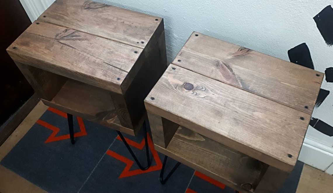 PAIR of Rustic Bedside Tables Industrial Night Stands - Etsy