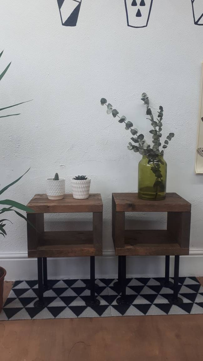 PAIR of Handmade Rustic Bedside Tables With Black Industrial | Etsy