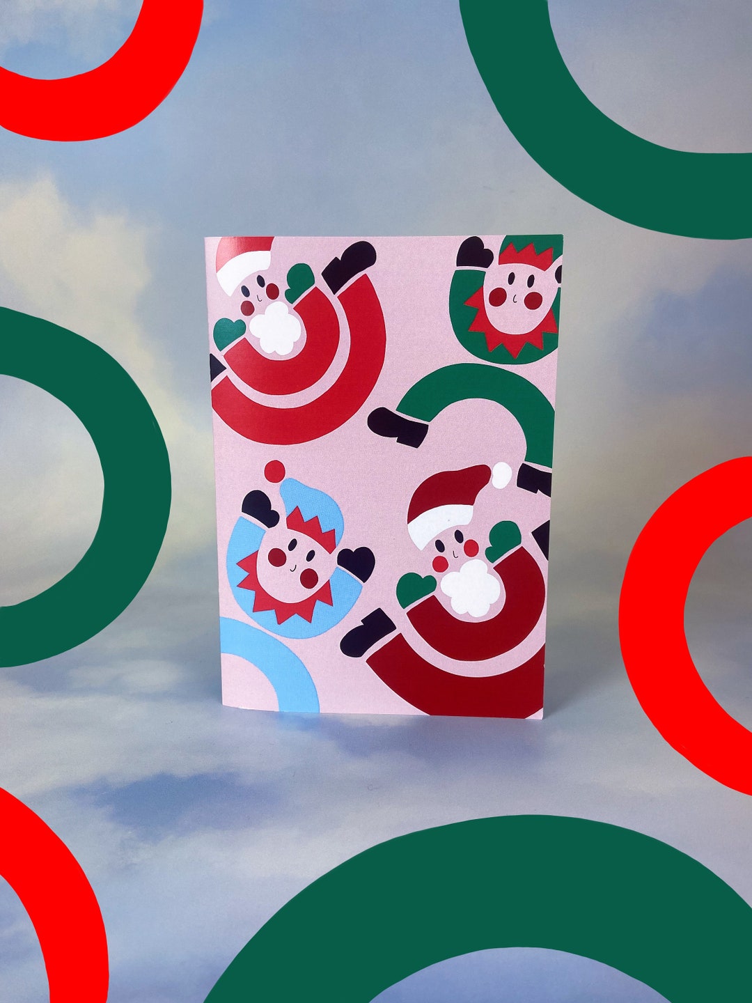 Bendy People, Santa and Elf, Colourful Festive Christmas Card - Etsy