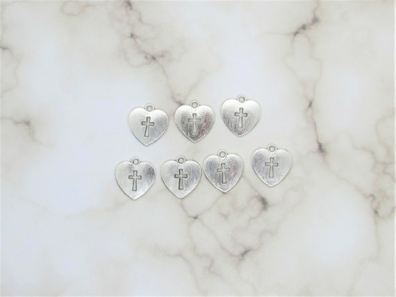 10 Heart Cross Charms | Etsy
