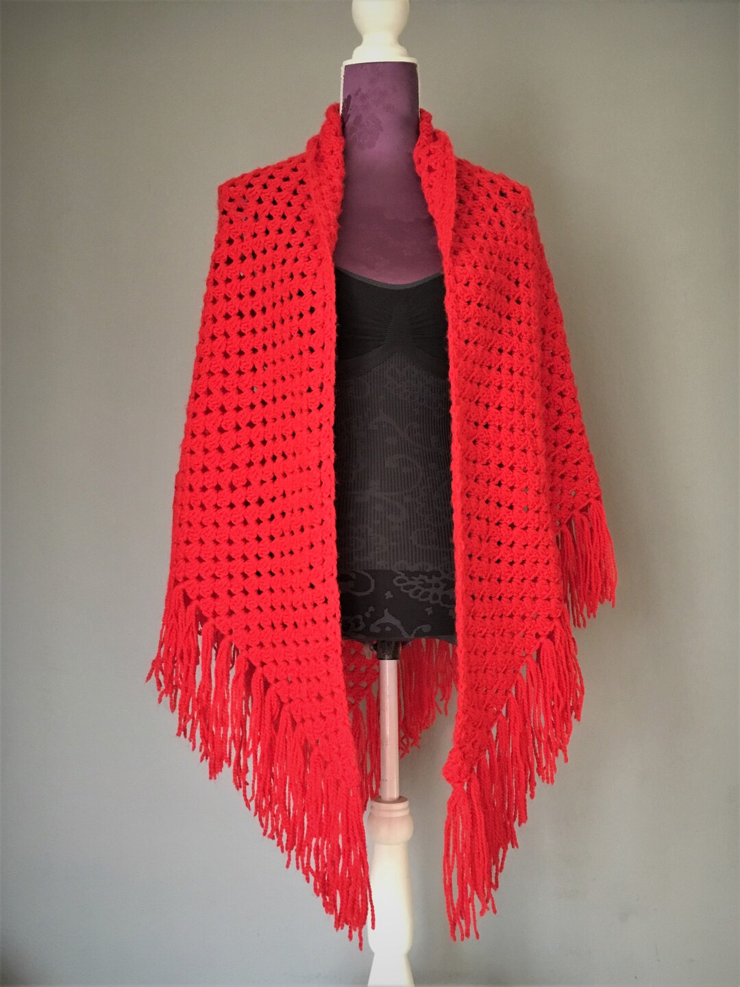 Handmade Red Crochet Shawl Elegant and Cozy Wrap for Any Occasion - Etsy
