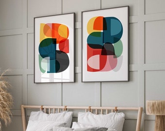 Abstract Colorful Print Mid-century Modern Colorful Wall Art, Office ...