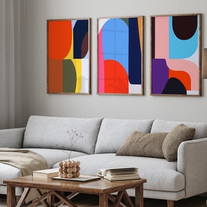 Colorful Wall Art Modern Abstract Prints Set Trendy Gallery - Etsy