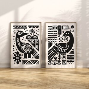 Digital Black White Scandinavian Folk Art Set Printable Nordic Decor ...