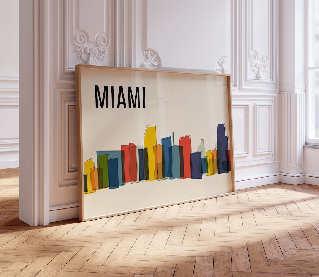 Colorful Miami Skyline Wall Art Miami Florida Decor Miami Cityscape Art ...