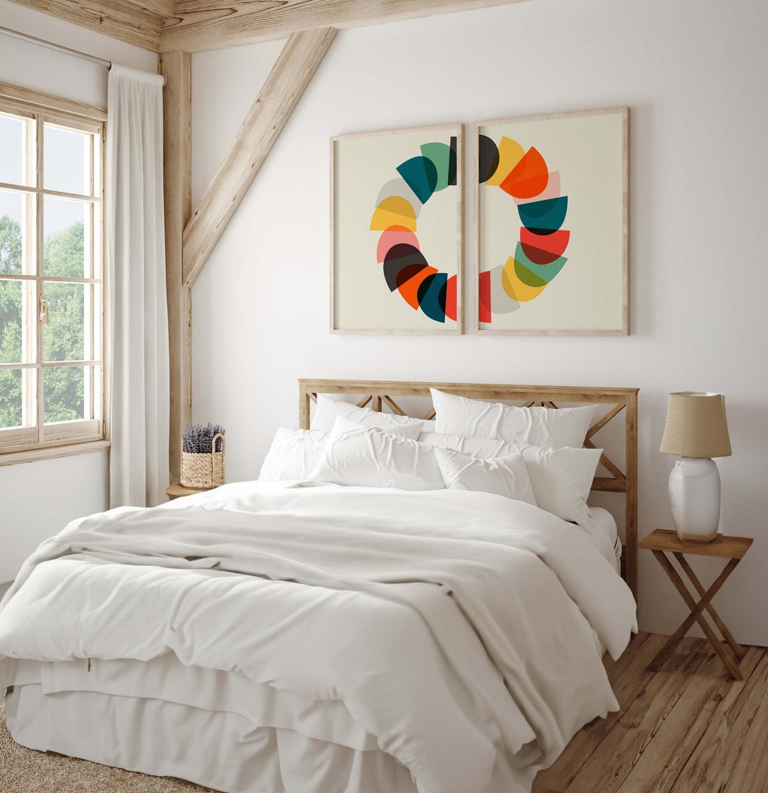 Colorful Abstract Modern Wall Art Set of 2 Prints Cheerful Happy Bright ...