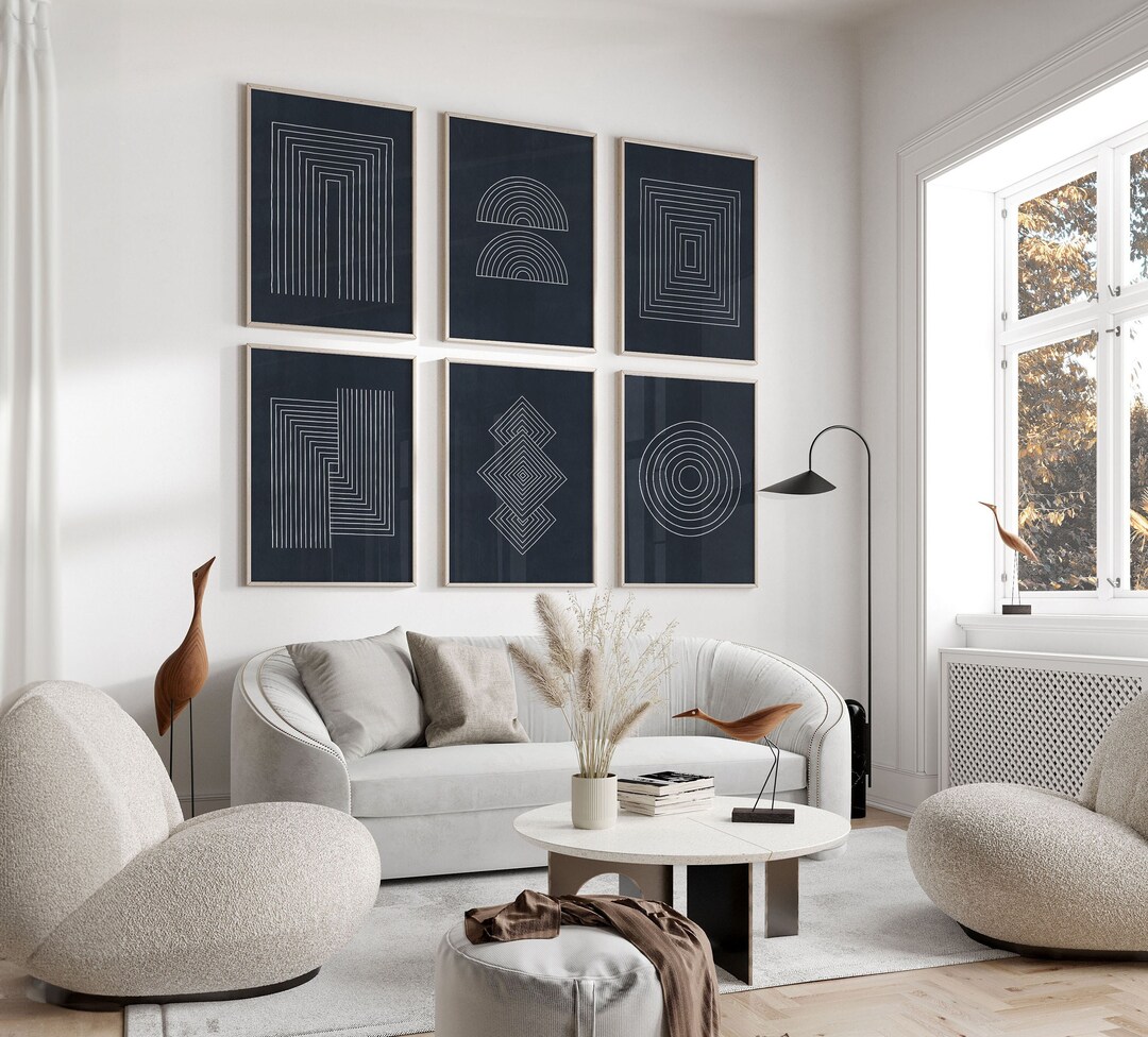 Set of 6 Navy Blue Mid Century Modern Prints - Etsy