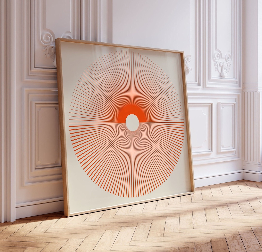 Modern Red Sun Wall Decor Abstract Sun Print Geometric Wall Art ...