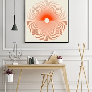 Modern Red Sun Wall Decor Abstract Sun Print Geometric Wall Art ...