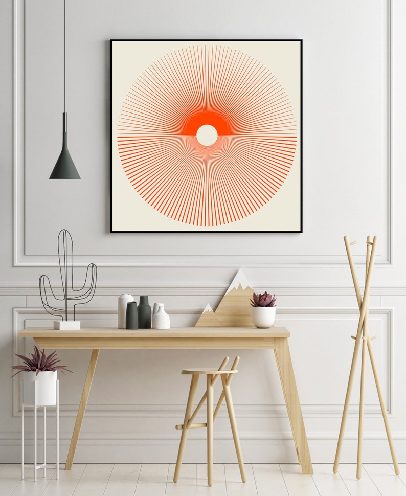 Modern Red Sun Wall Decor Abstract Sun Print Geometric Wall Art ...