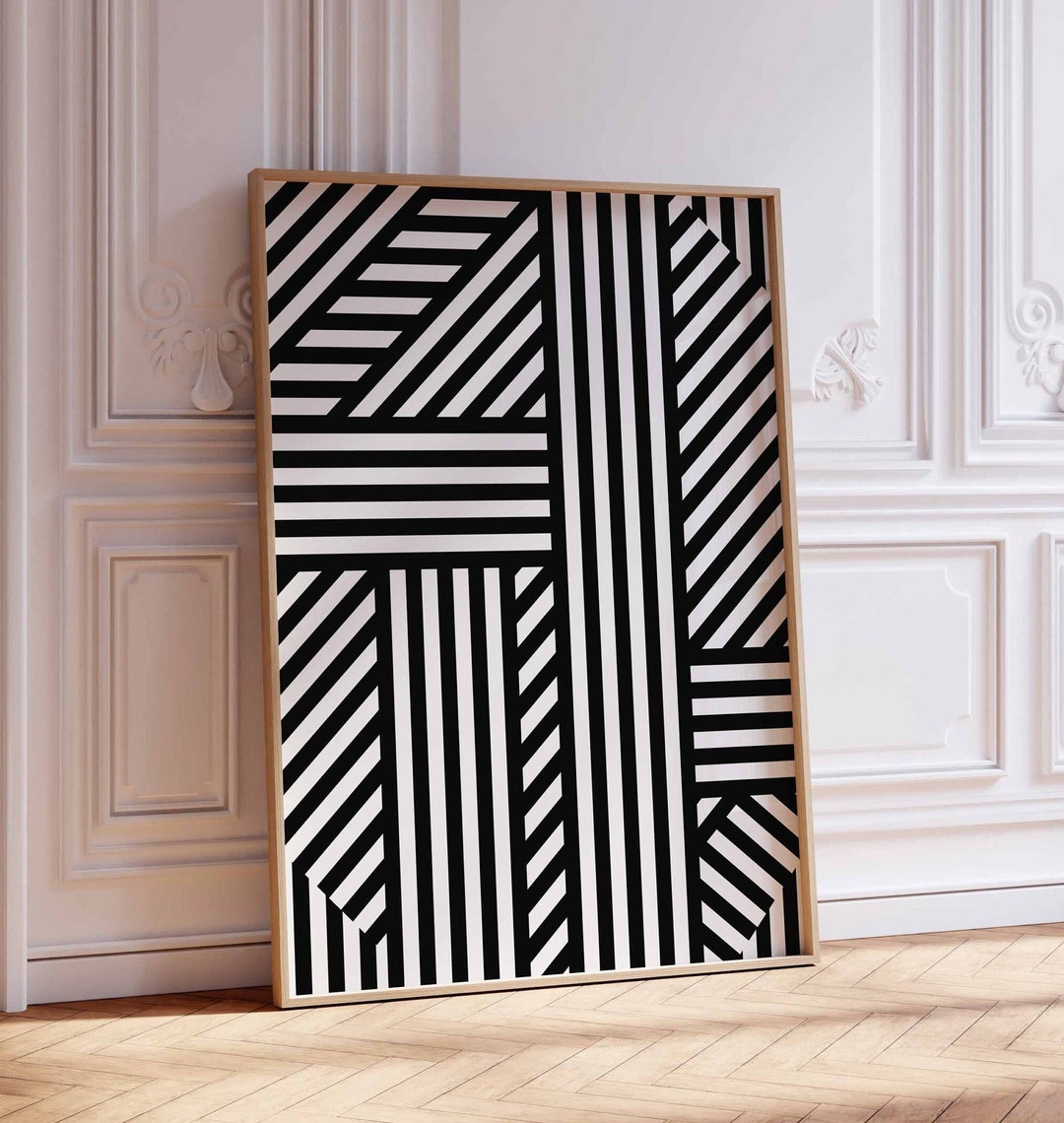 Black and White Geometric Stripe Art Print – Bold Modern Minimalist ...