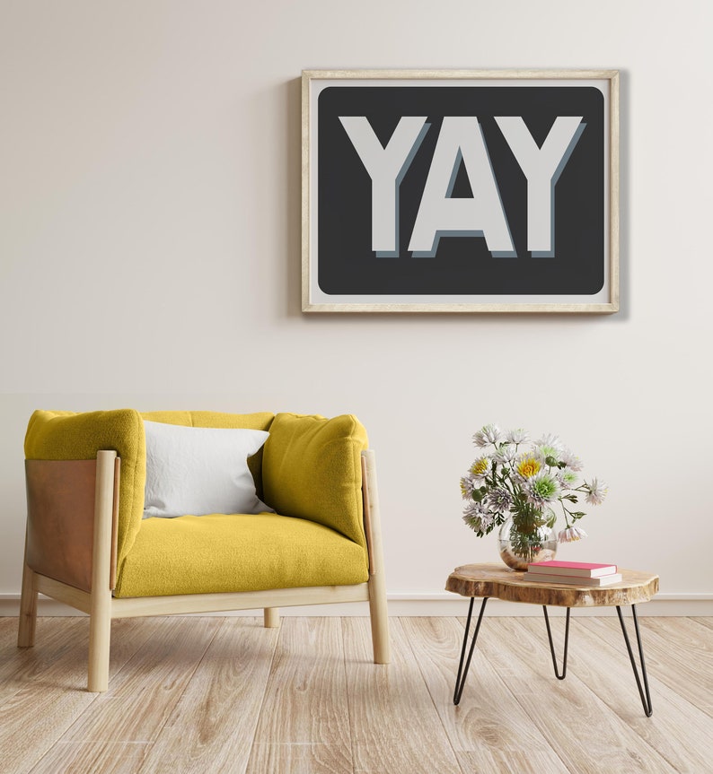 Cool Modern 'YAY' Text Art Print - Etsy