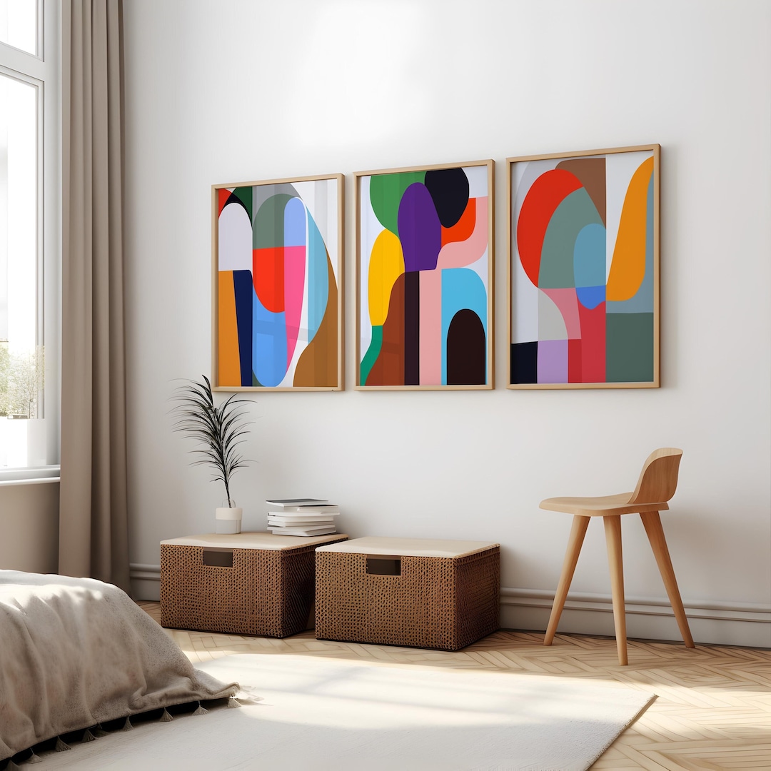 Bold Colorful Abstract Art Set of 3 Prints - Etsy