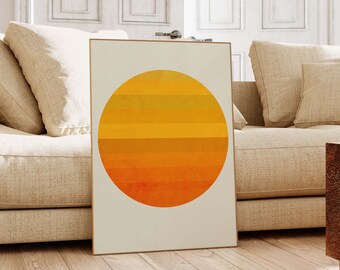 Mid Century Modern Geometric Sun Print Set of 3, Navy Blue, Terracotta ...