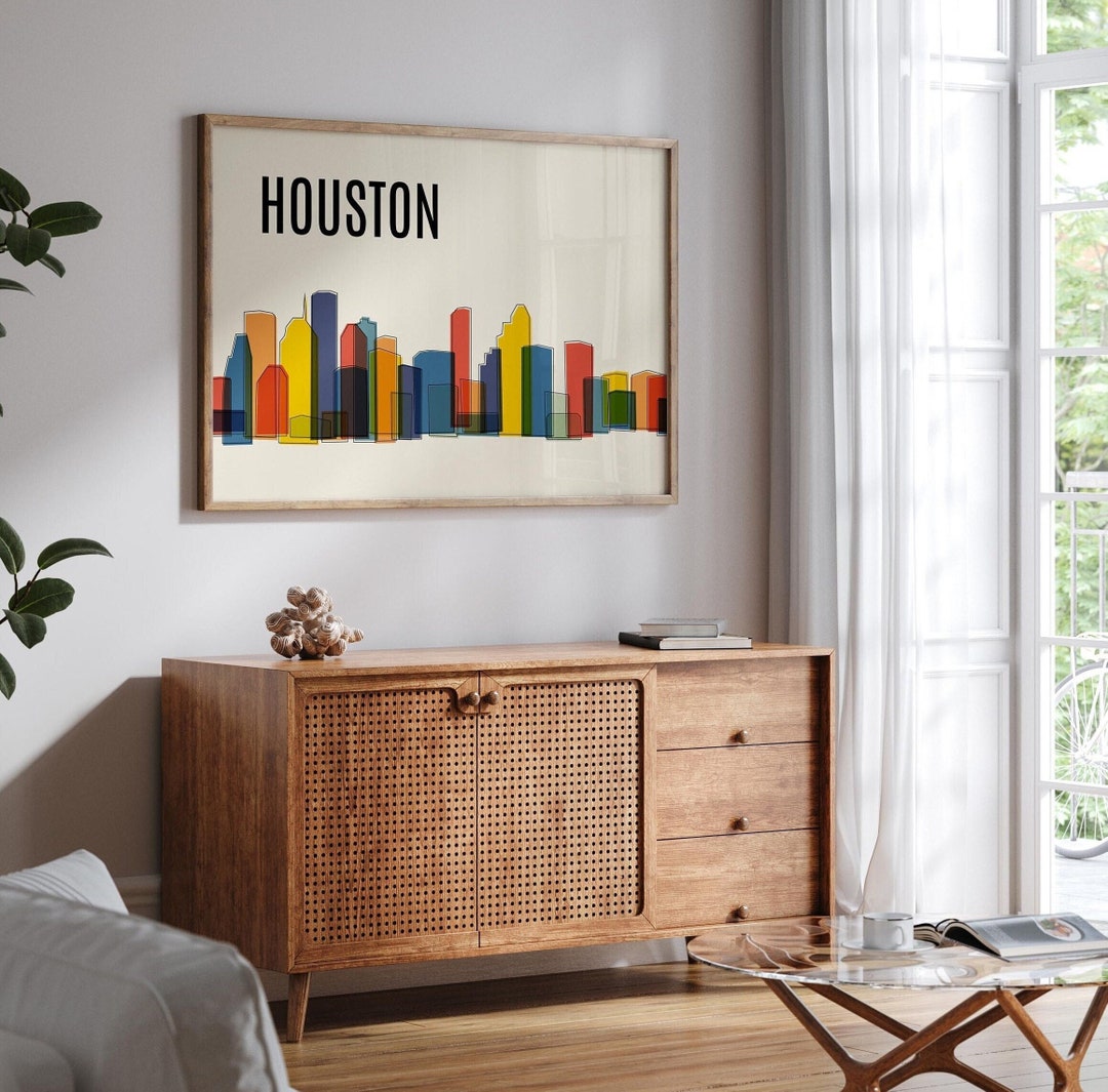 Cool Colorful HOUSTON Skyline Wall Art Print - Mid Century City Poster ...