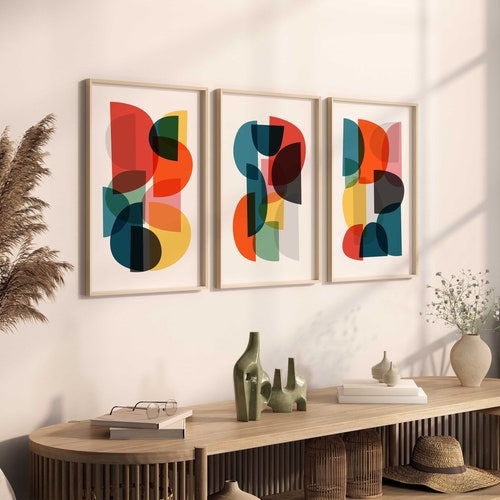 Geometric Wall Art Set of 3 Printables Colorful Abstract Art - Etsy
