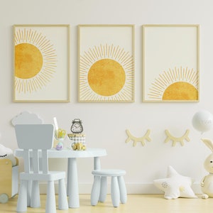 Boho Wall Art Set, Setting Sun Wall Art Print Set of 3, Boho Sun Print ...