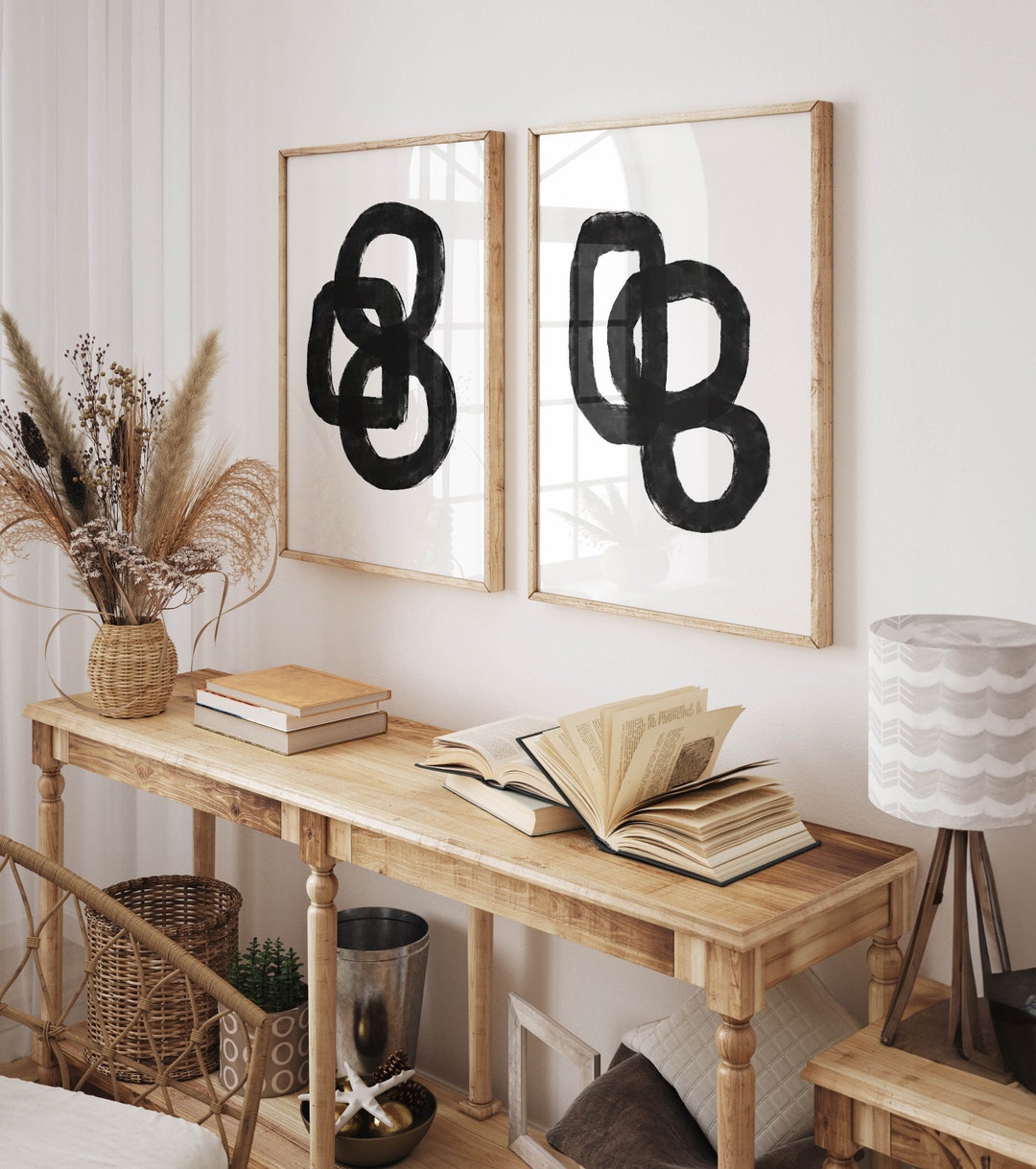 Set von Schwarz und Weiß Trendy Postern Schwarze Abstrakte Kunst 2er Set Drucke Black Gallery ...