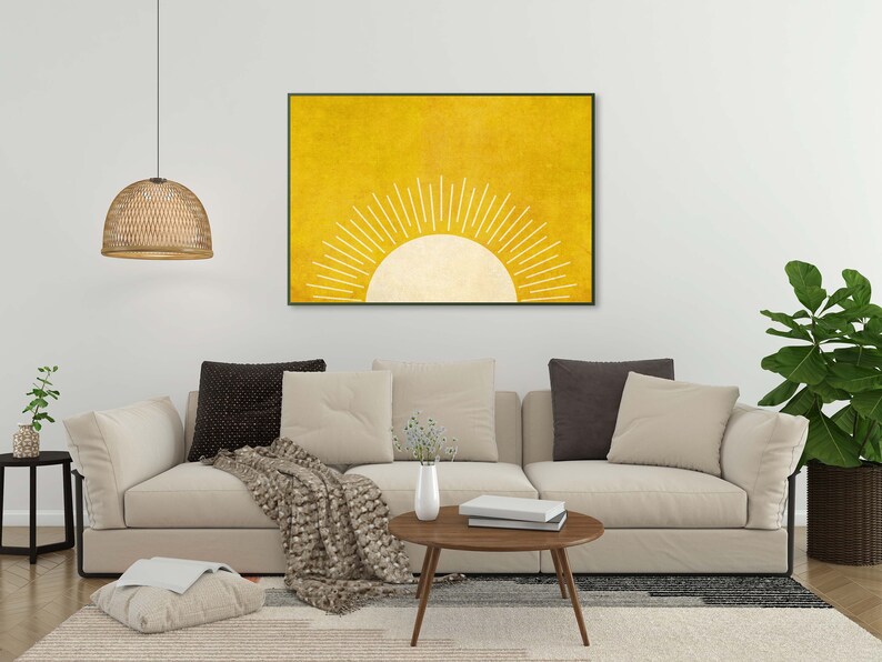 Yellow Boho Sun Wall Art Boho Bedroom Decor Large Sunset | Etsy