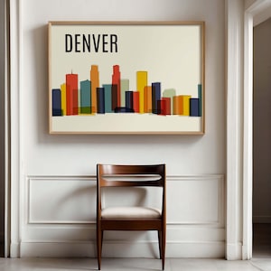Colorful DENVER Skyline Mid Century DIGITAL Art Print - Etsy