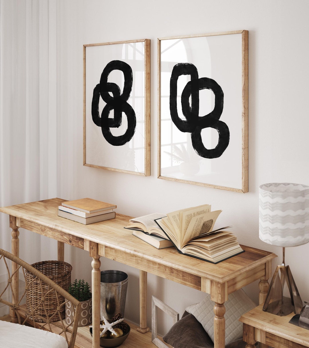 2er Set Schwarz-Weiß-Digitaldruck mit Pinselstrichen - Etsy.de