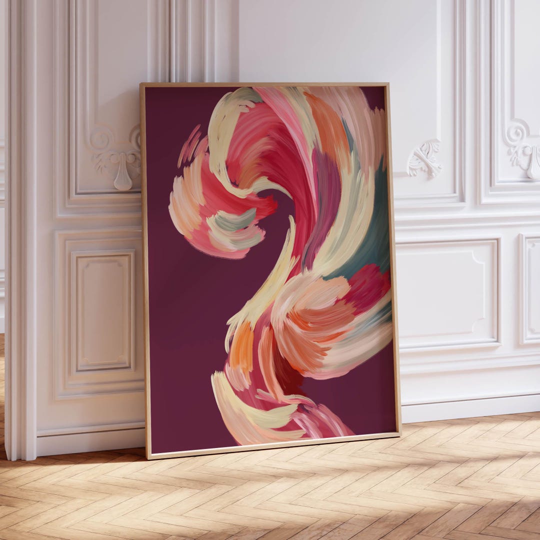 Cute Warm Brushstroke Swirl Print - Abstract Colorful Wall Art - Etsy