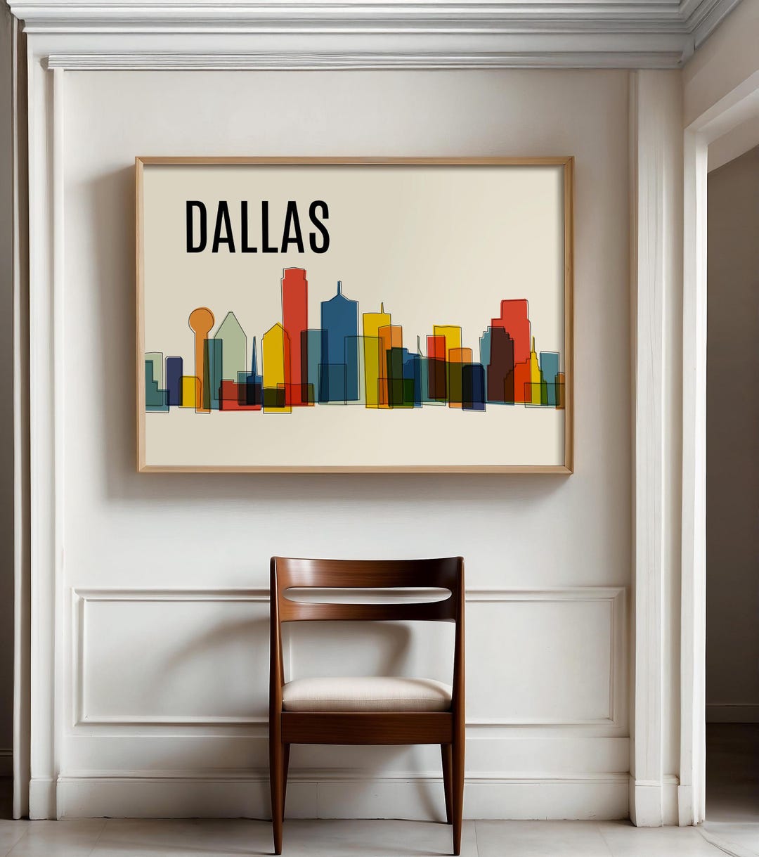 Colorful DALLAS Skyline Print - Colorful Mid Century City DIGITAL Wall ...