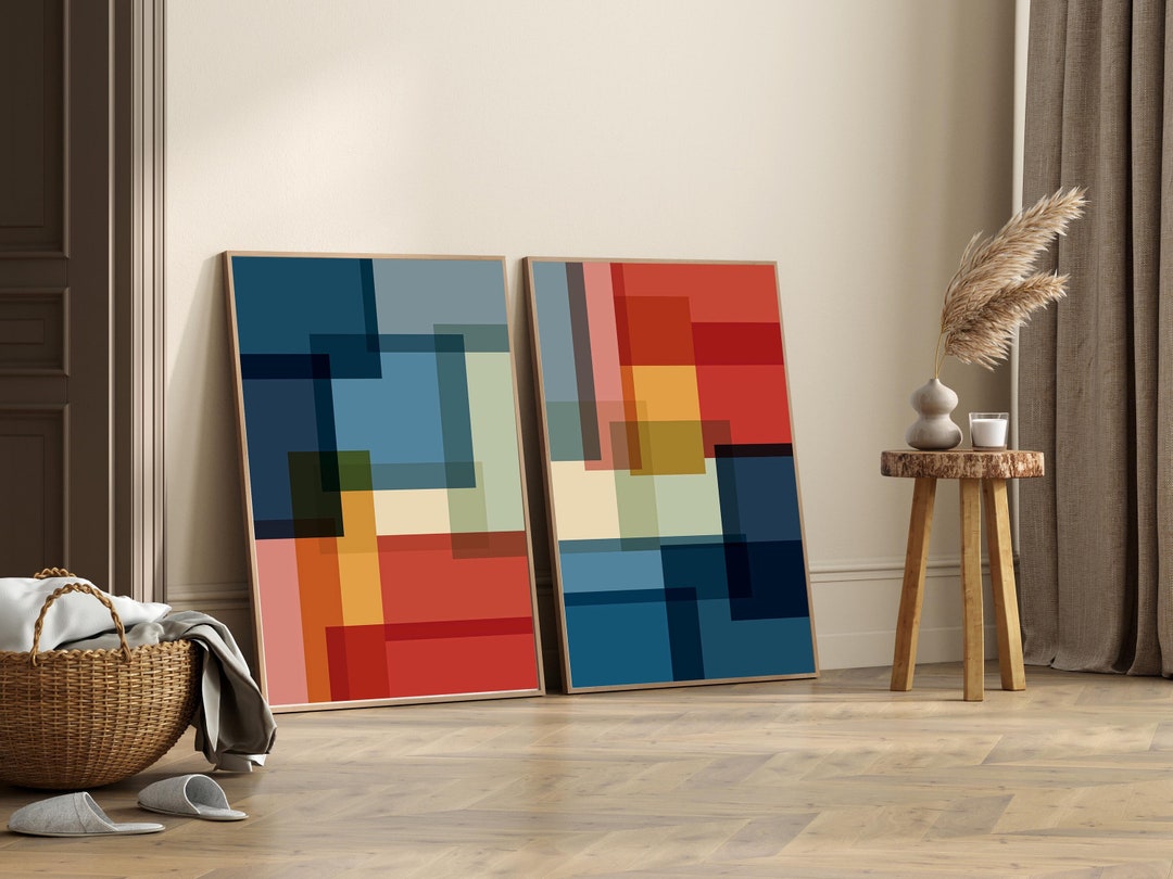 Colorful Wall Art Set of 2 Prints Abstract Color Block Art - Etsy