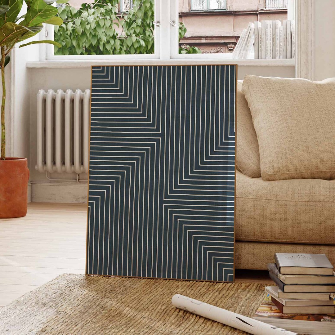 Modern Navy Blue Line Art Digital Wall Art Print - Etsy