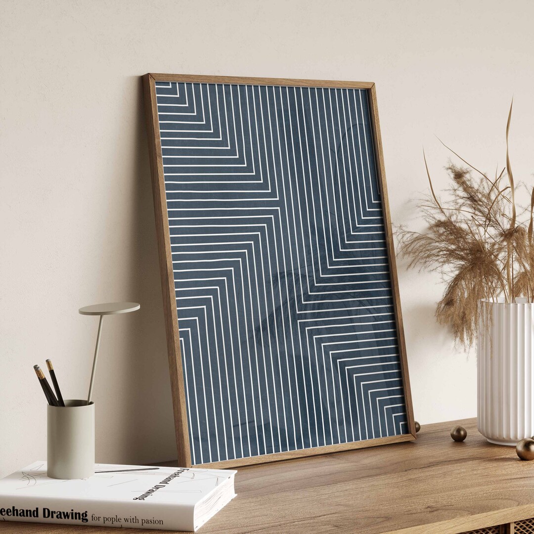 Modern Navy Blue Line Art Digital Wall Art Print - Etsy