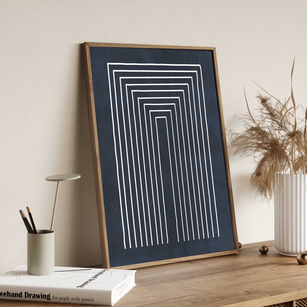 Blue Mid Century Modern Line Art Print - Etsy