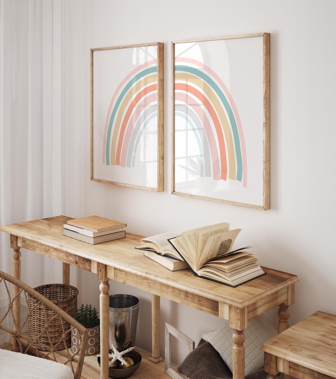 Set of 2 FRAMED Pastel Abstract Split Rainbow Prints - Etsy