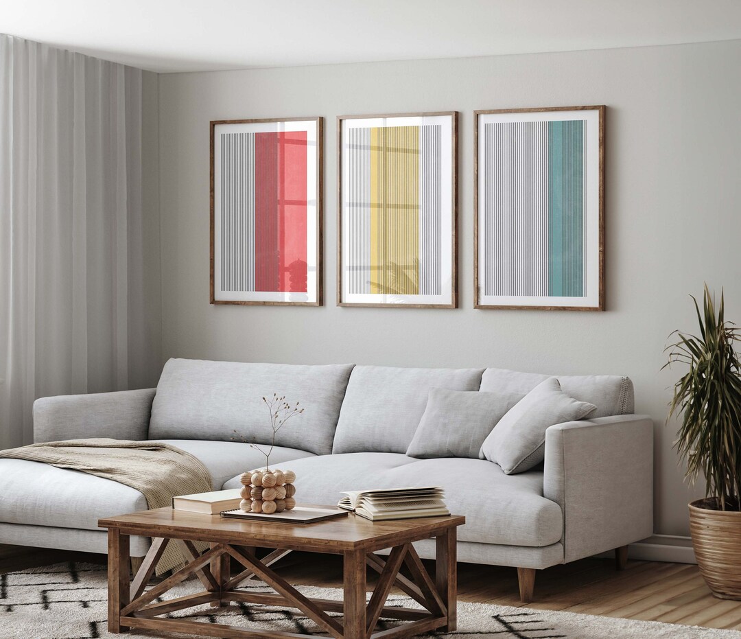 Set of 3 Colorful Line Art Prints in Red Yellow and Blue - Etsy